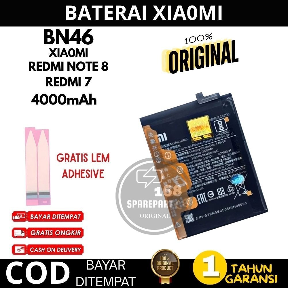 Jual BATERAI BATRE XIAOMI REDMI NOTE 8 / REDMI 7 BN46 4000MAH ORIGINAL ...