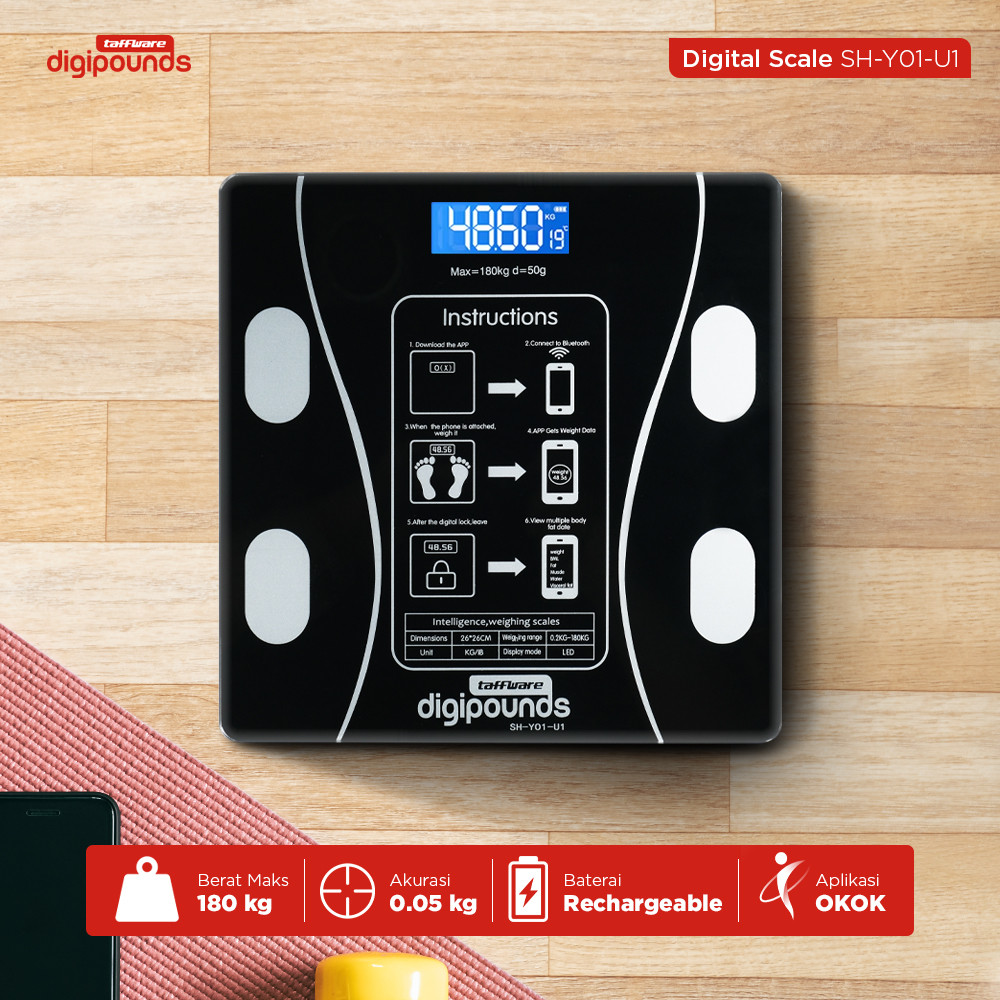 Jual Timbangan Badan Digital 180kg | Cek BMI Lemak Tubuh Body Fat Smart ...