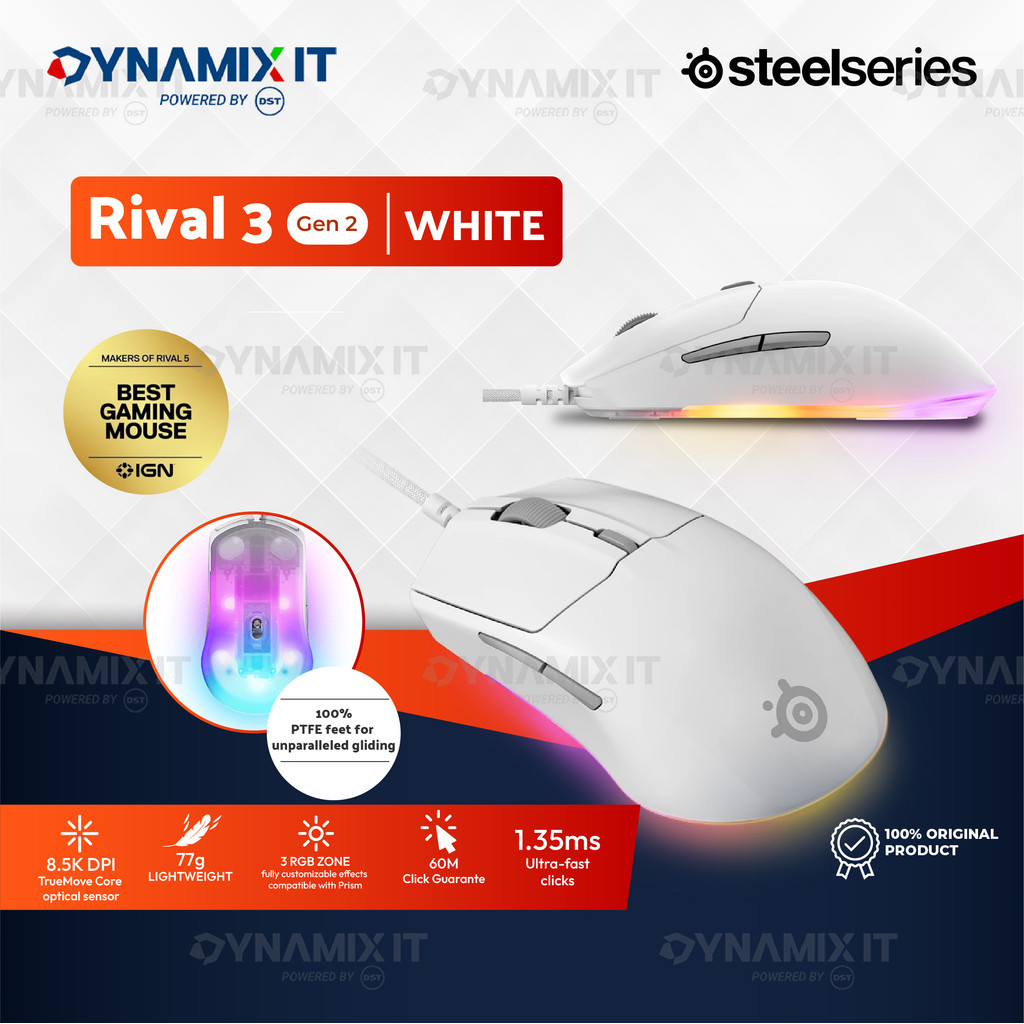 Jual SteelSeries Rival 3 RGB Gen 2 - Gaming Mouse - White | Rival 3 Gen ...