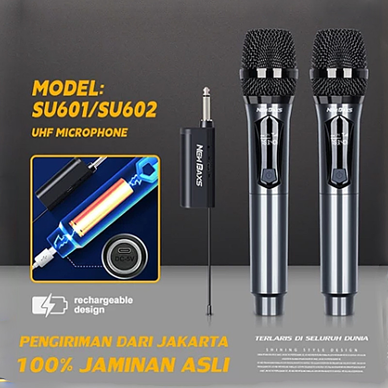 Jual NEW BAXS SU601/SU602 wireless microphone rechargeable hand held ...