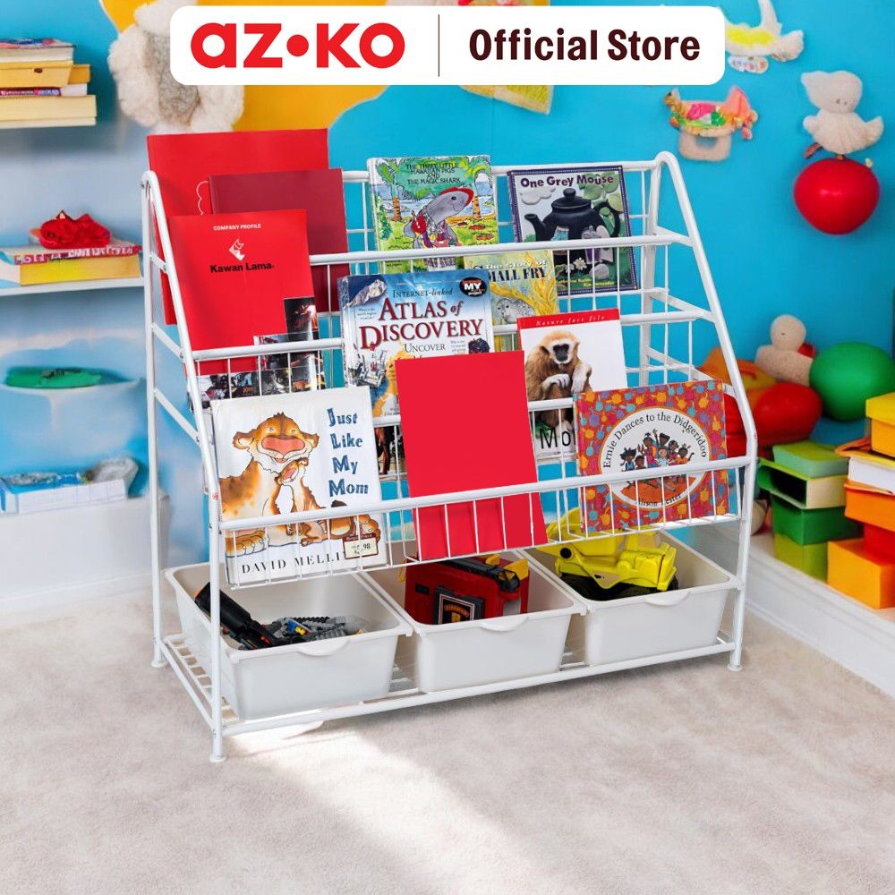 Jual AZKO Stora Rak Buku Anak Dengan 3 Tray Plastik - Putih Bookshelf ...
