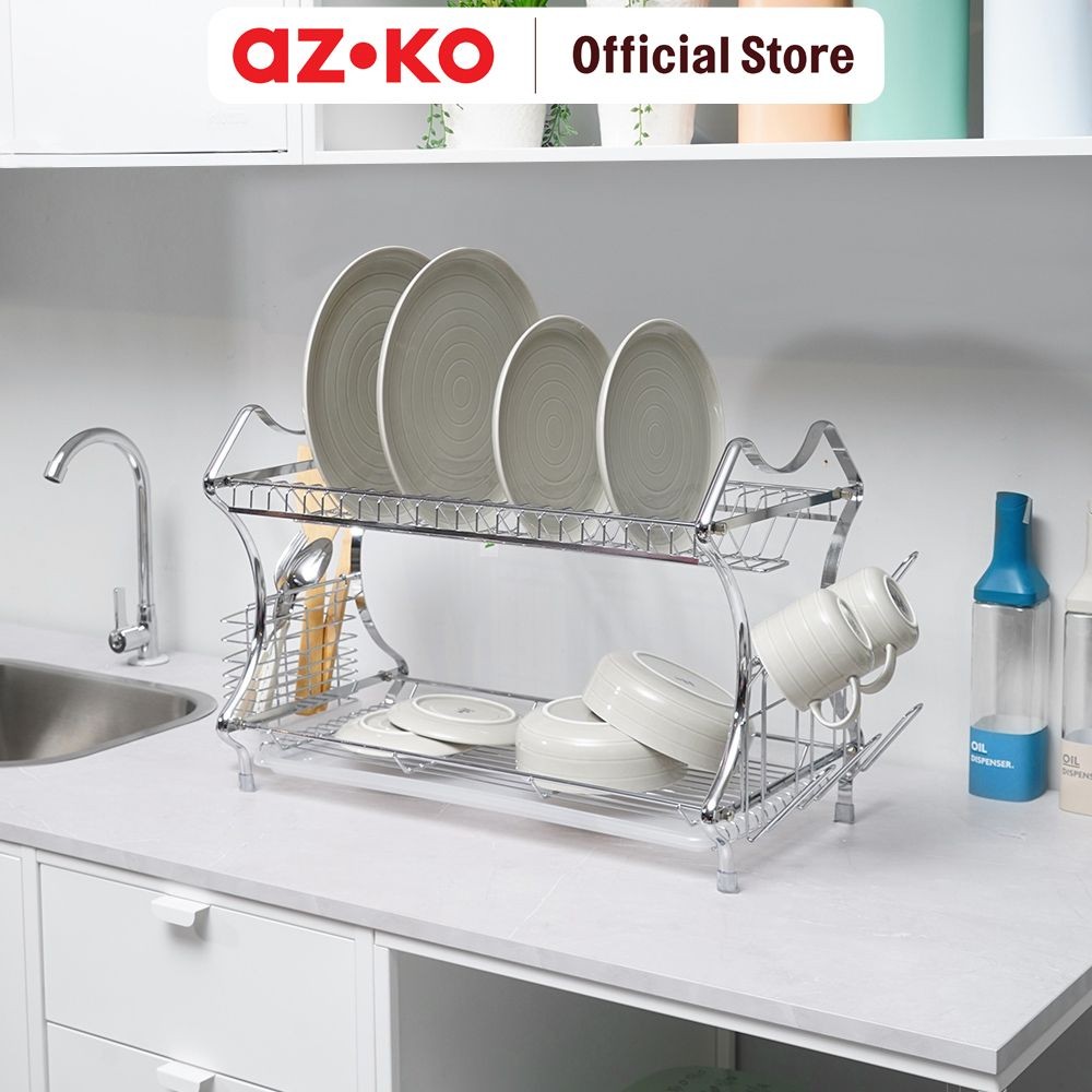 Jual AZKO Stora Maxim Rak Piring 2 Tingkat - Silver Dish Rack Tempat ...