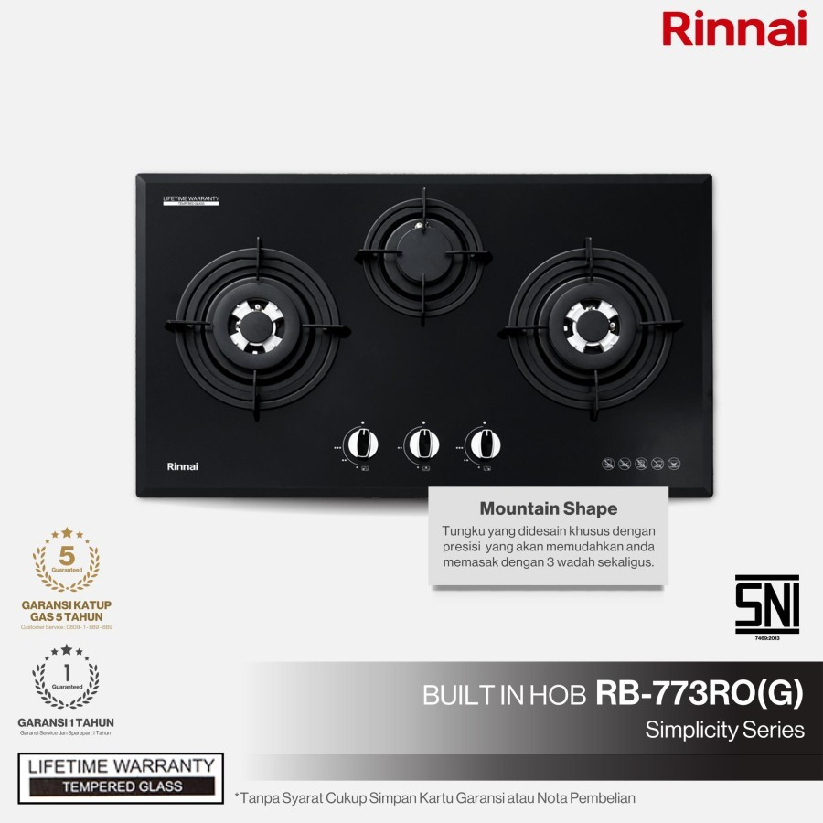 Jual Kompor Gas Tanam Kaca 3 Tungku Rinnai Rinai RB-773 RO (G) RB-773 ...