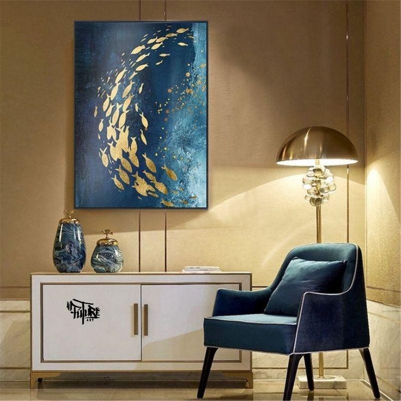 Jual Lukisan ikan koi gold modern diy art painting hiasan dinding ruang ...
