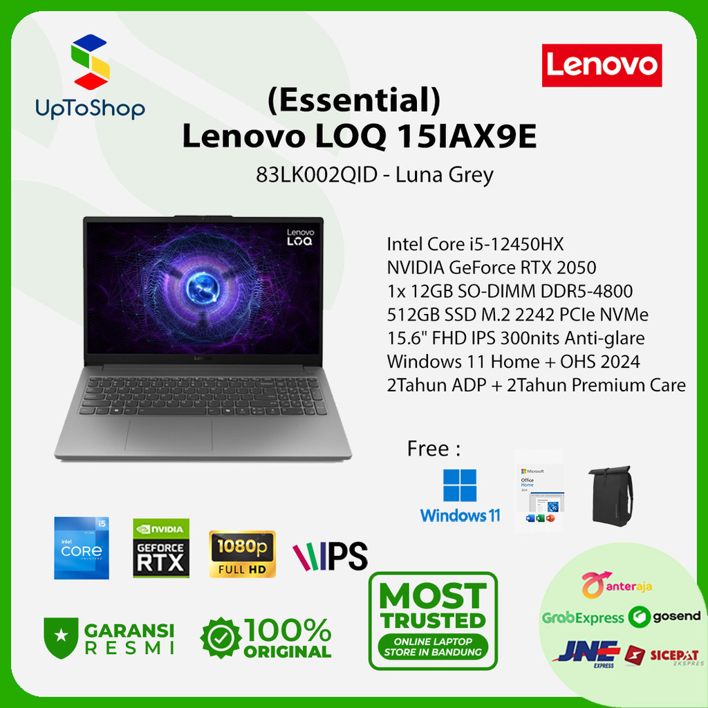 Jual Lenovo LOQ 15IAX9E 2QID Core i5-12450HX 12GB 512GB 15.6" W11+OHS24 ...