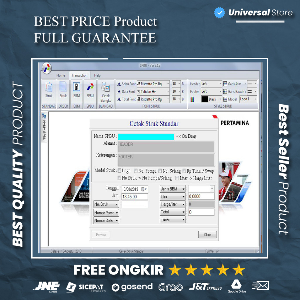 Jual Program Cetak Struk NOTA FAKTUR BON SPBU BENSIN Premium Full ...
