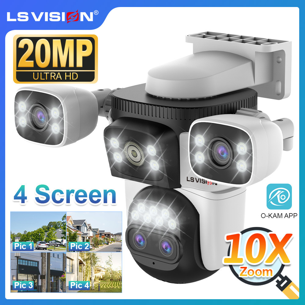 Jual LS VISION 20MP Four Screens WiFi Security Camera Outdoor 10X Optical Zoom Four Lens Human ...