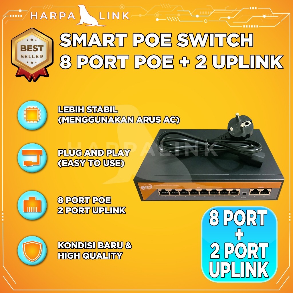 Jual Smart POE Switch Hub 8 Port + 2 Port RJ45 100Mbps NVR CCTV Kamera ...