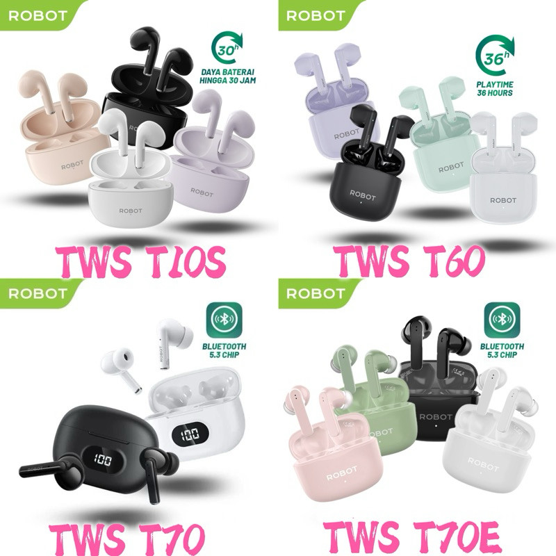 Jual ROBOT TWS T30 T60 T70 T70E / earbuds wireless bluetooth ROBOT TWS ...
