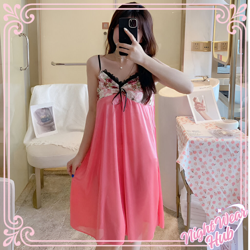 Jual nightwearhub Daster Satin Brokat Model Korea Terkini Motif Bunga ...