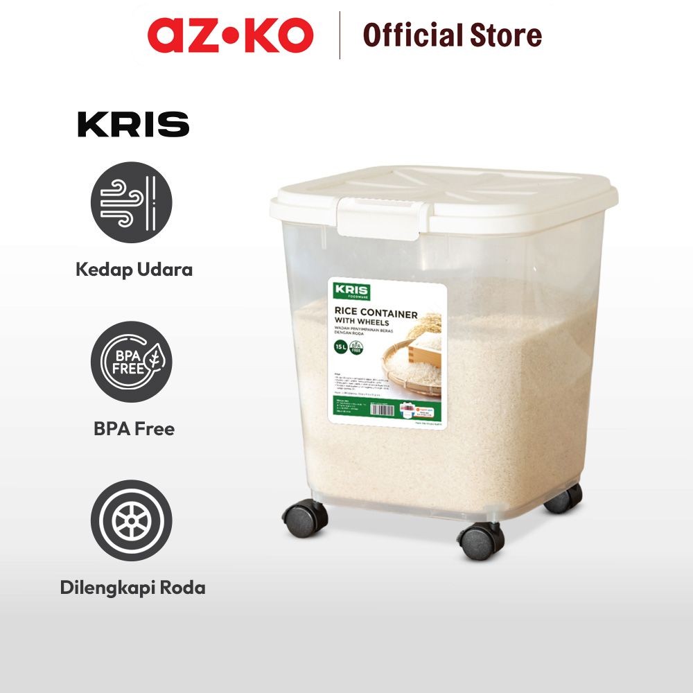 Jual AZKO Kris 15 ltr Tempat Beras - Putih Rice Container Food Grade ...