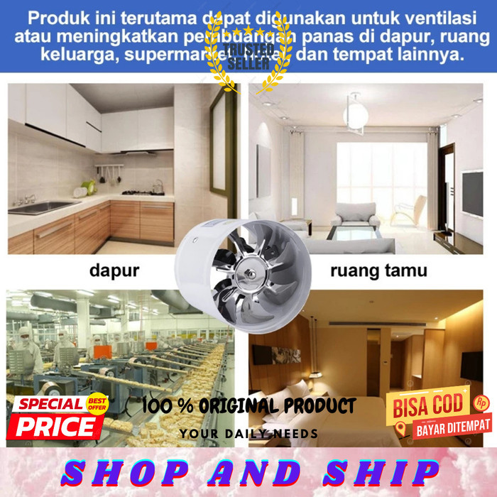 Jual 4 Inch Inline Duct Fan besi Exhaust Blower Air Cooling Vent 20W ...