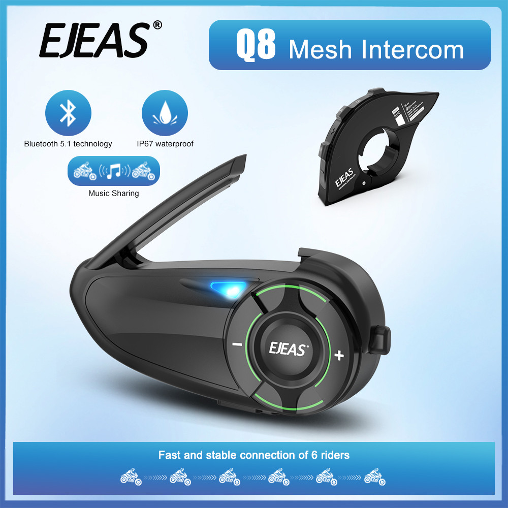 Jual EJEAS Q8 Motorcycle Mesh Intercom Helmet Bluetooth Headset For 6 Riders Full Duplex Talking ...