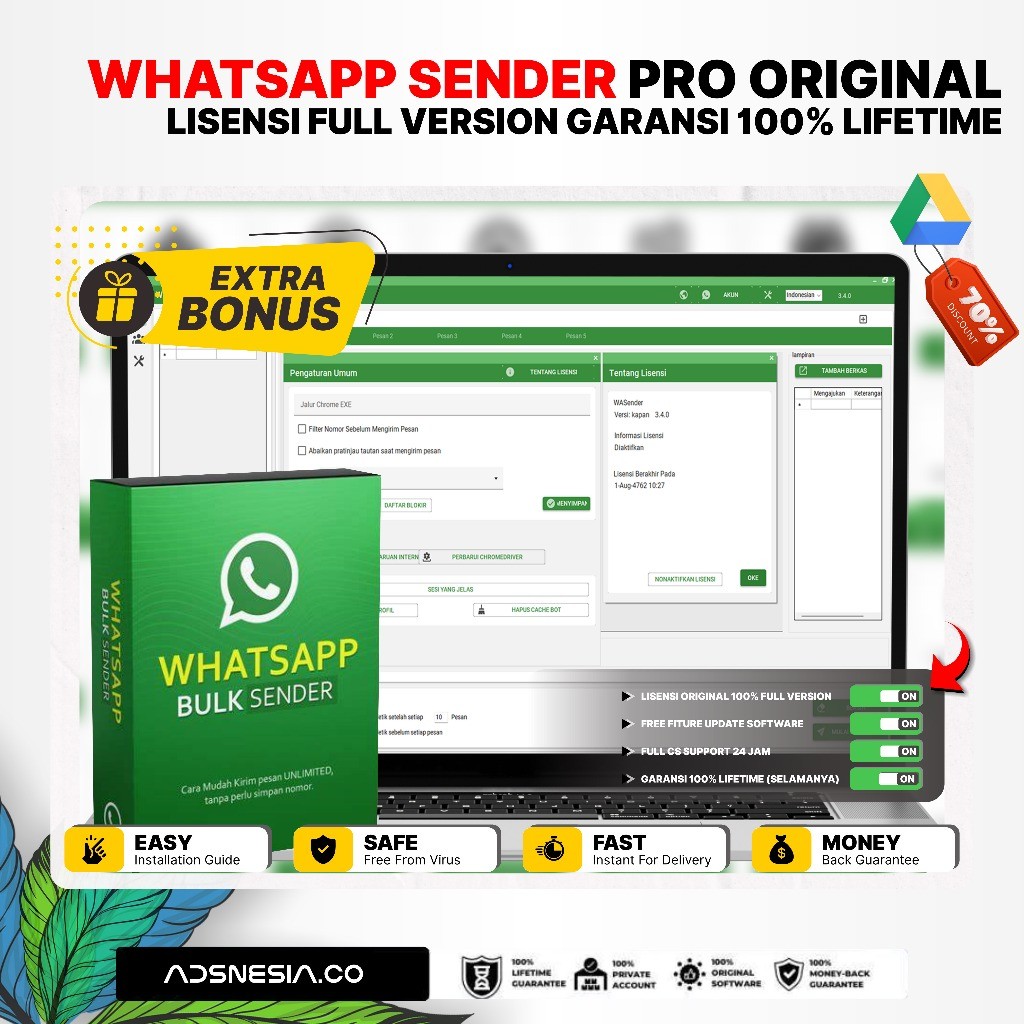 Jual Whatsapp Bulk Sender Pro Original Lisensi Lifetime Full Version Terbaru Free Update ...