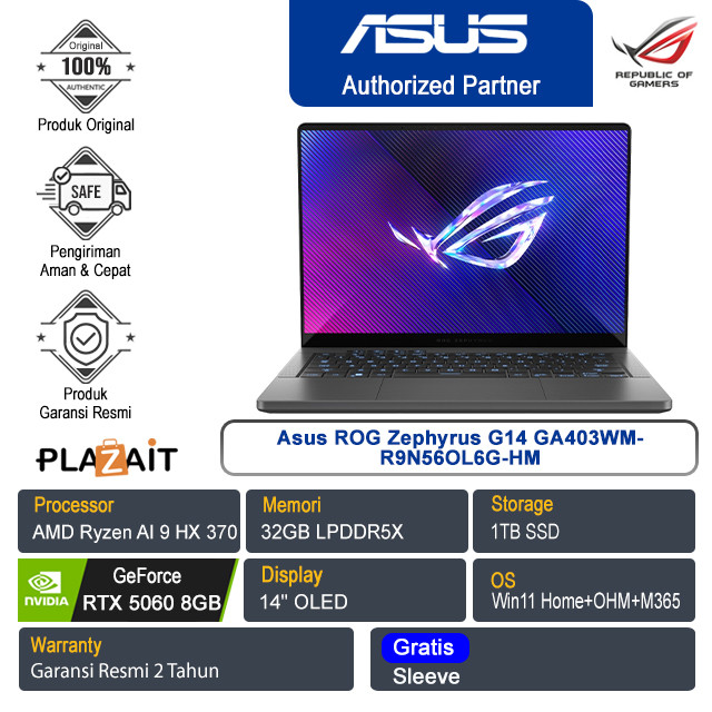 Jual Asus ROG Zephyrus G14 GA403WM-R9N56OL6G-HM /AMD Ryzen AI 9 HX 370/32GB/1TB SSD/NVIDIA ...