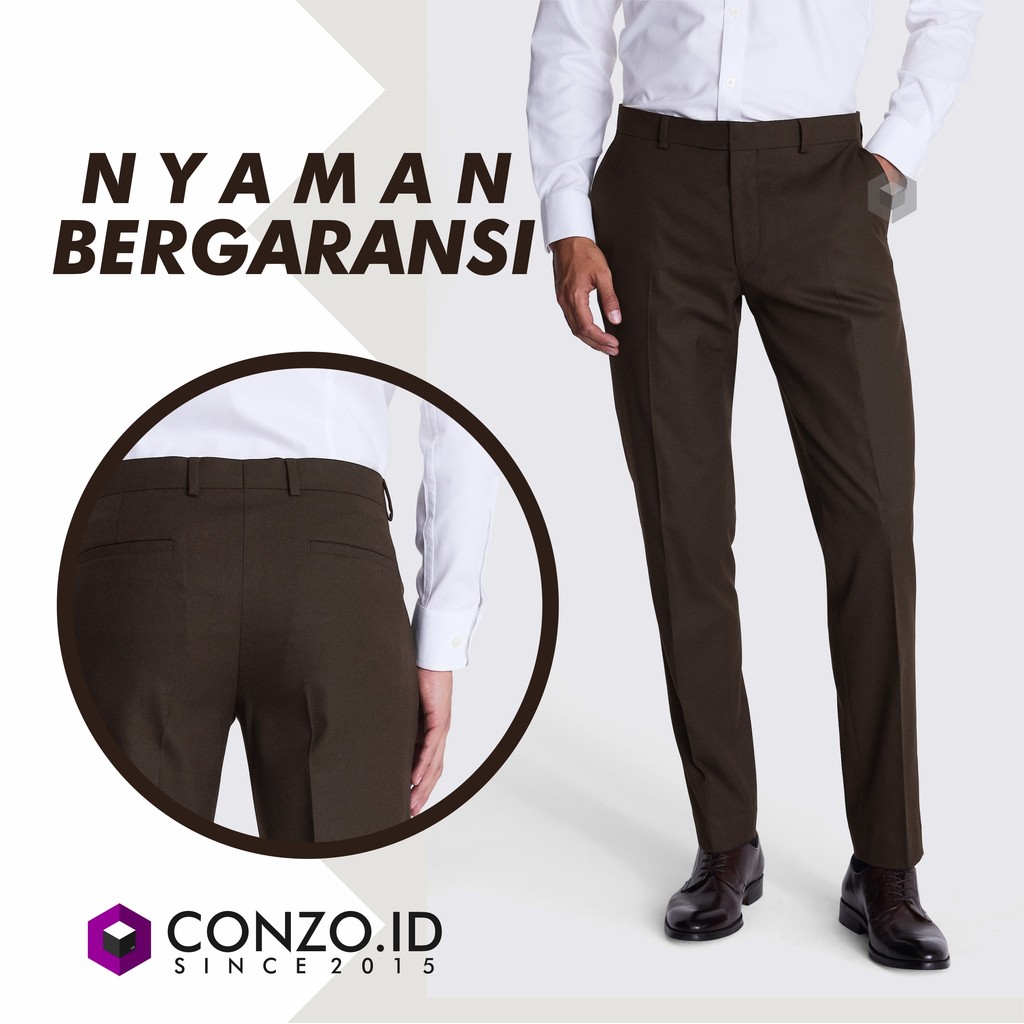Jual CONZO DARK BROWN Celana Formal Kerja Satpam Pramuka Jenis Slimfit ...