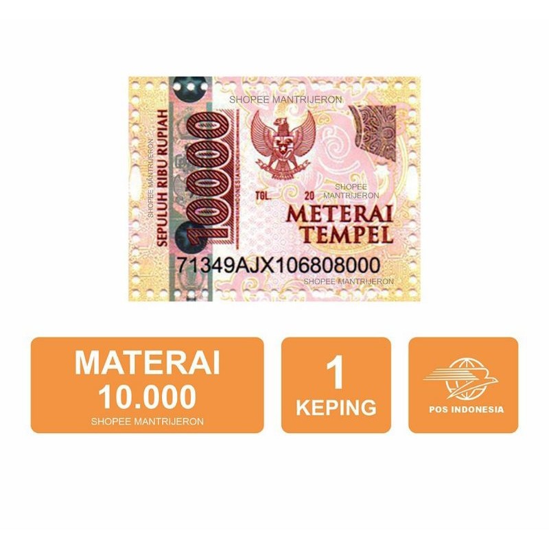 Jual Materai 10.000 asli pos 30 pcs original ( teruji lolos uji sinar UV /ultraviolet) | Shopee ...