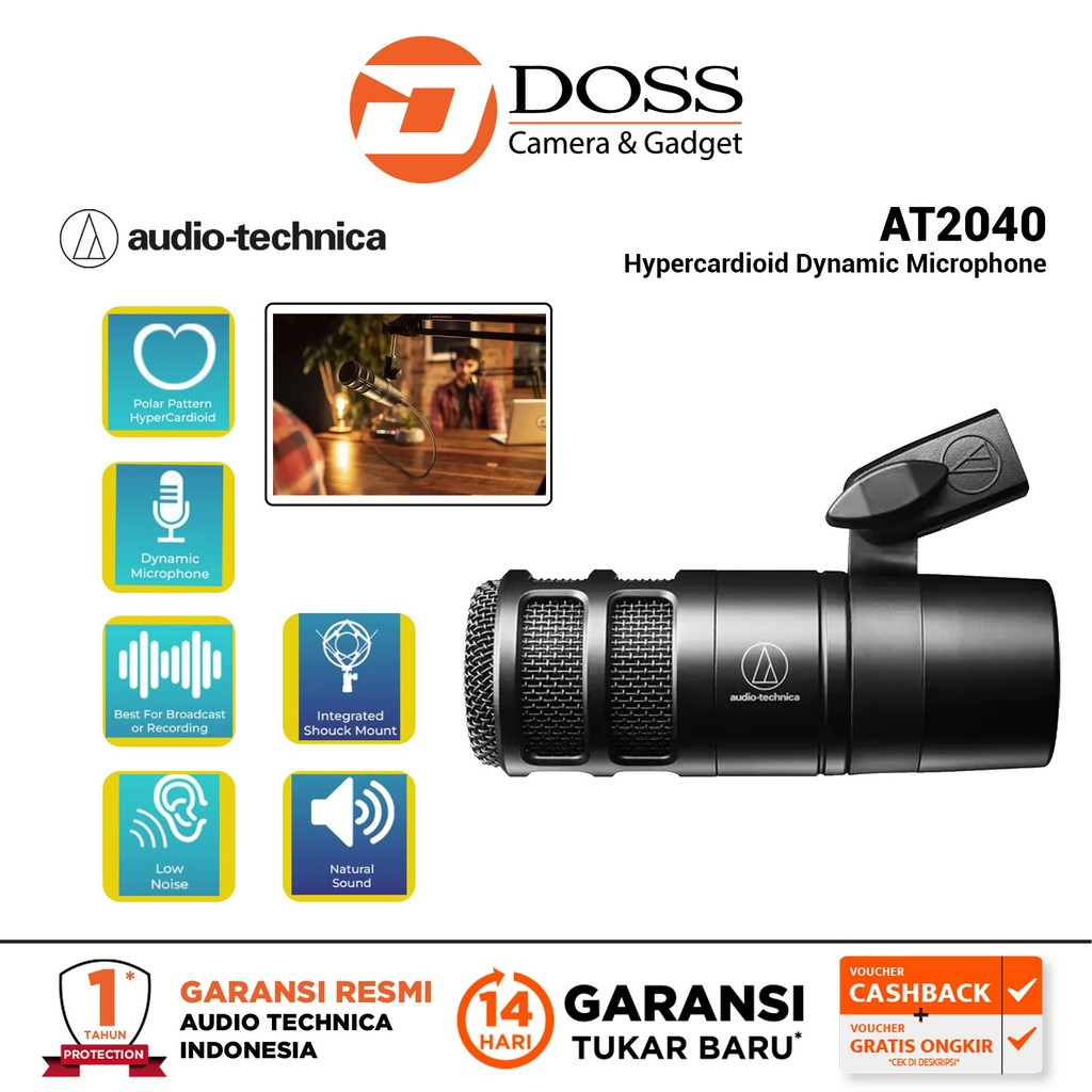 Jual Audio Technica AT2040 Podcast Microphone | Hypercardioid Dynamic ...