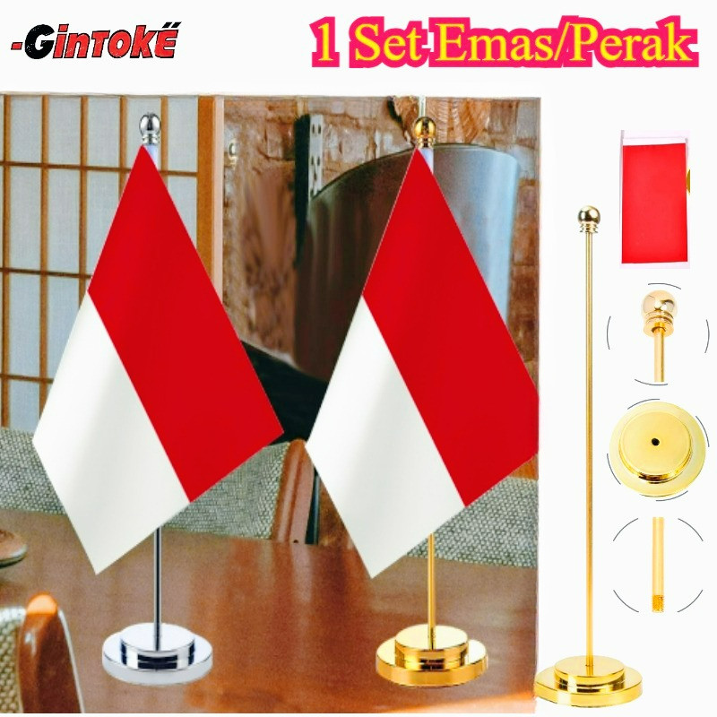 Jual 1set Bendera Merah Putih Meja Tiang/Bendera Meja Stand Bendera ...