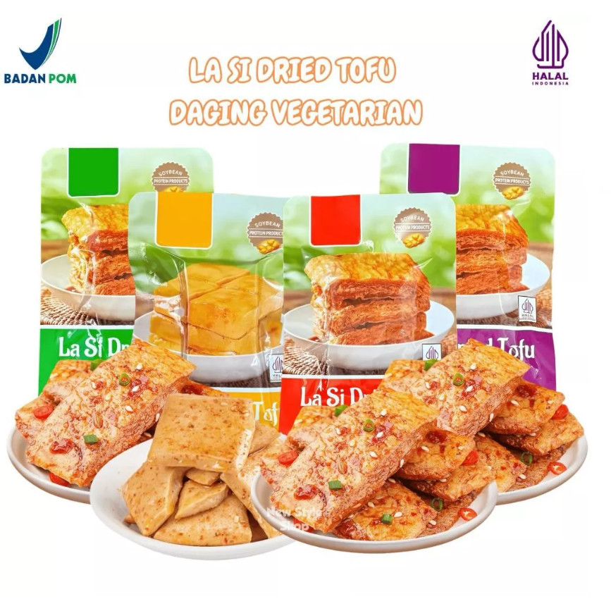 Jual La Si Dried Tofu Snack / Tahu Semi Kering Asin Gurih Pedas HALAL ...