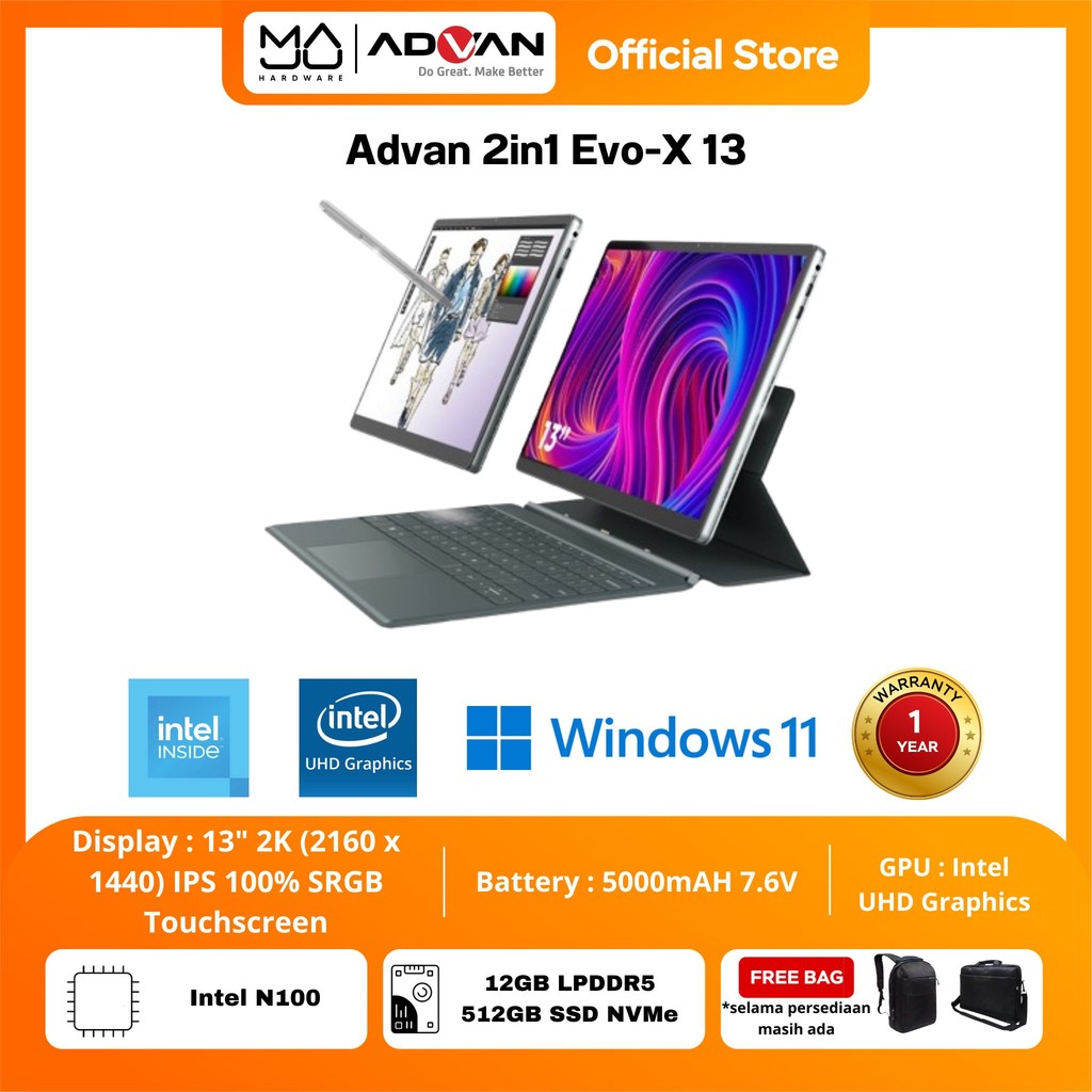 Jual Laptop ADVAN 2 in 1 EVO-X 13" 2.5K Display Intel Intel N100 ...