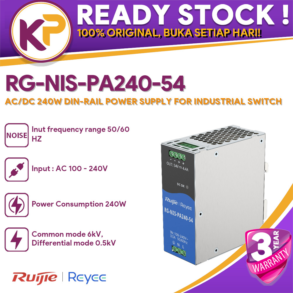 Jual RUIJIE REYEE RG-NIS-PA240-54 AC/DC 240W DIN-RAIL POWER SUPPLY FOR ...