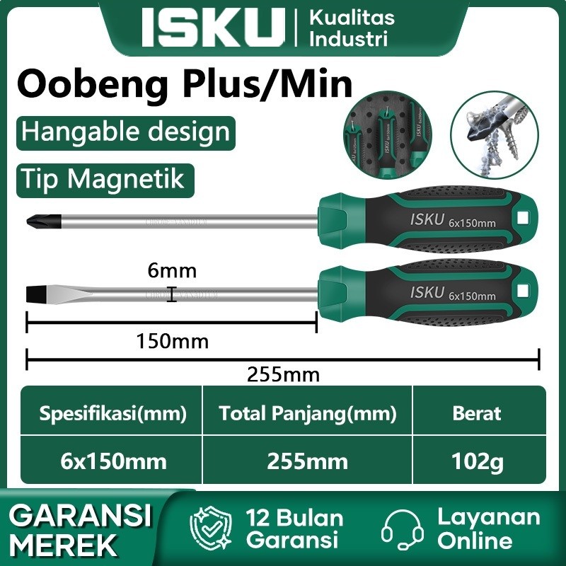 Jual ISKU Obeng Magnet Phillips Dan Plus Obeng PH2X160mm Tip Magnetic ...