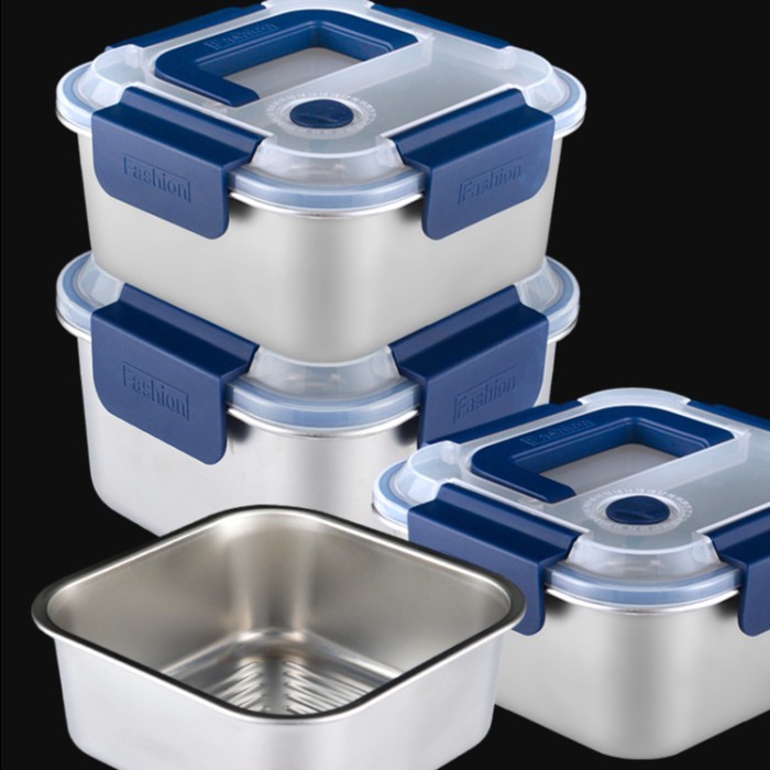 Jual Kotak makanan lunch box stainless 316 1700ml dengan tutupan 4 klip ...