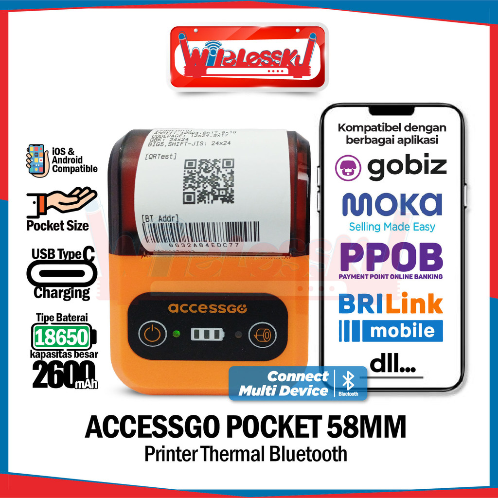Jual Accessgo Pocket 58mm Mini Printer Thermal Bluetooth | Shopee Indonesia