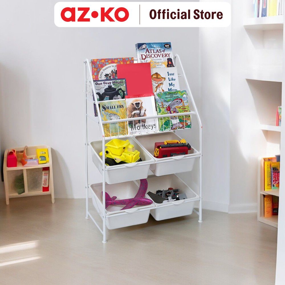 Jual AZKO Stora Rak Buku Anak Dengan 4 Tray Plastik - Putih Bookshelf ...