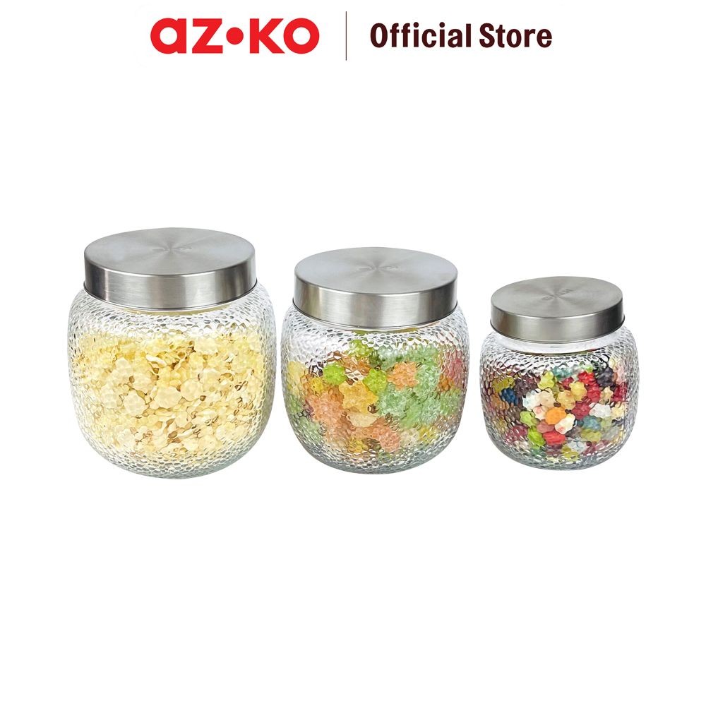 Jual AZKO Kris Set 3 Pcs Stoples Kaca Slim Jar Tempat Simpan Snack Dan ...