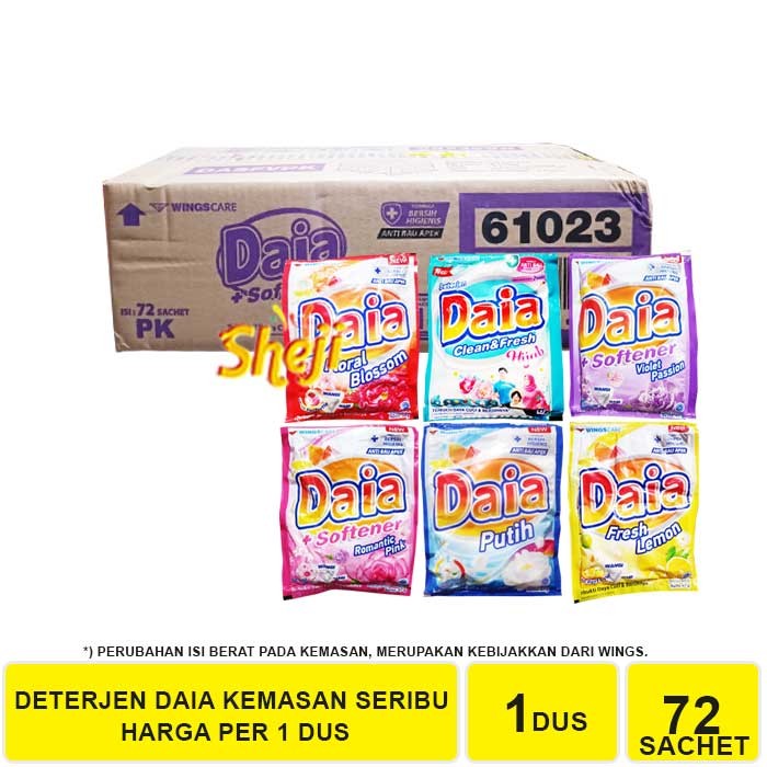 Jual 1 DUS ISI 12 RENCENG / 72 SACHET DAIA DETERGENT BUBUK 46 GRAM (KEMASAN SERIBU) | Shopee ...