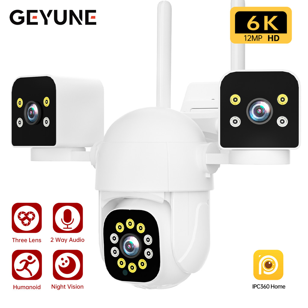 Jual 12MP 3 Lens WiFi IP Camera PTZ Outdoor Night Vision Three-screen ...