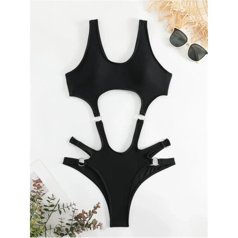 Jual Black Punk Bikini Rings Sexy Bandage Luxury Swimsuit Cut Out Micro ...
