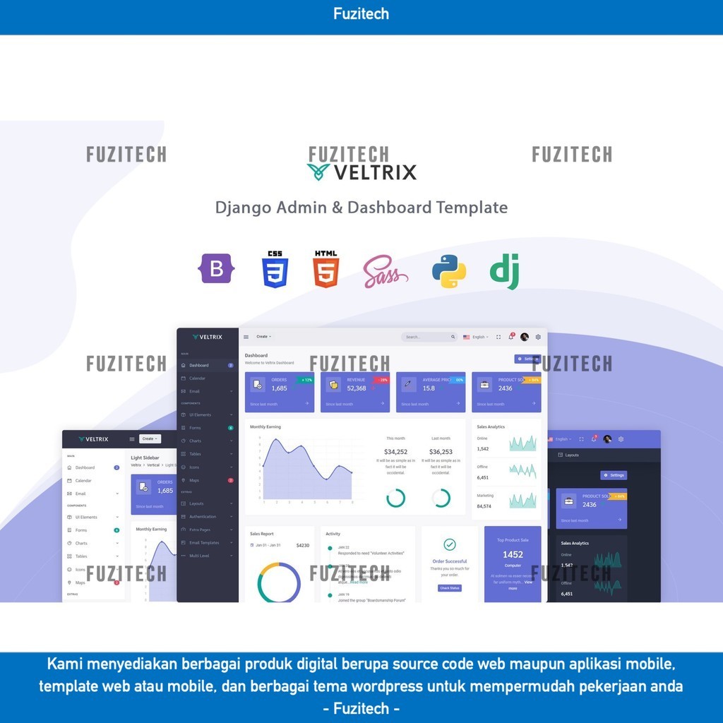 Jual WEB TEMPLATE VELTRIX - DJANGO ADMIN & DASHBOARD TEMPLATE D2244 FUZITECH | Shopee Indonesia
