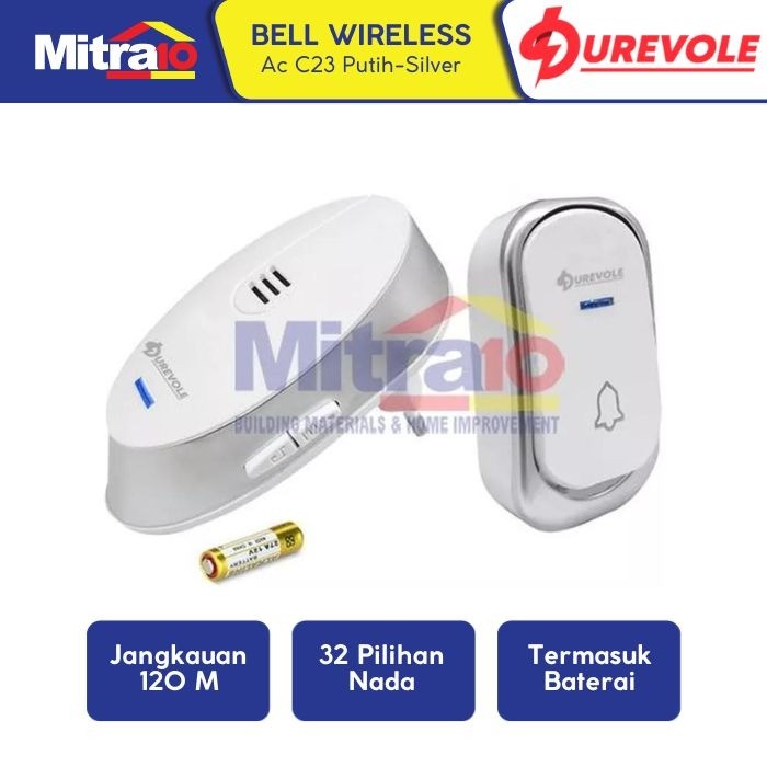 Jual Bel Pintu Wireless Putih-Silver - Baterai, Suara Jernih - Durevole ...