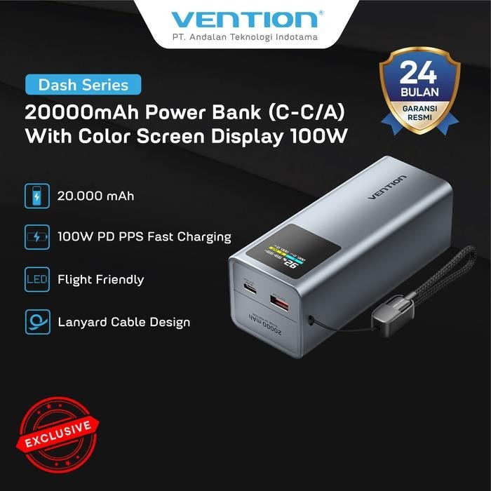 Jual Vention Powerbank 20000mAh 100W USB C 3.0 PD PPS LED Display with ...