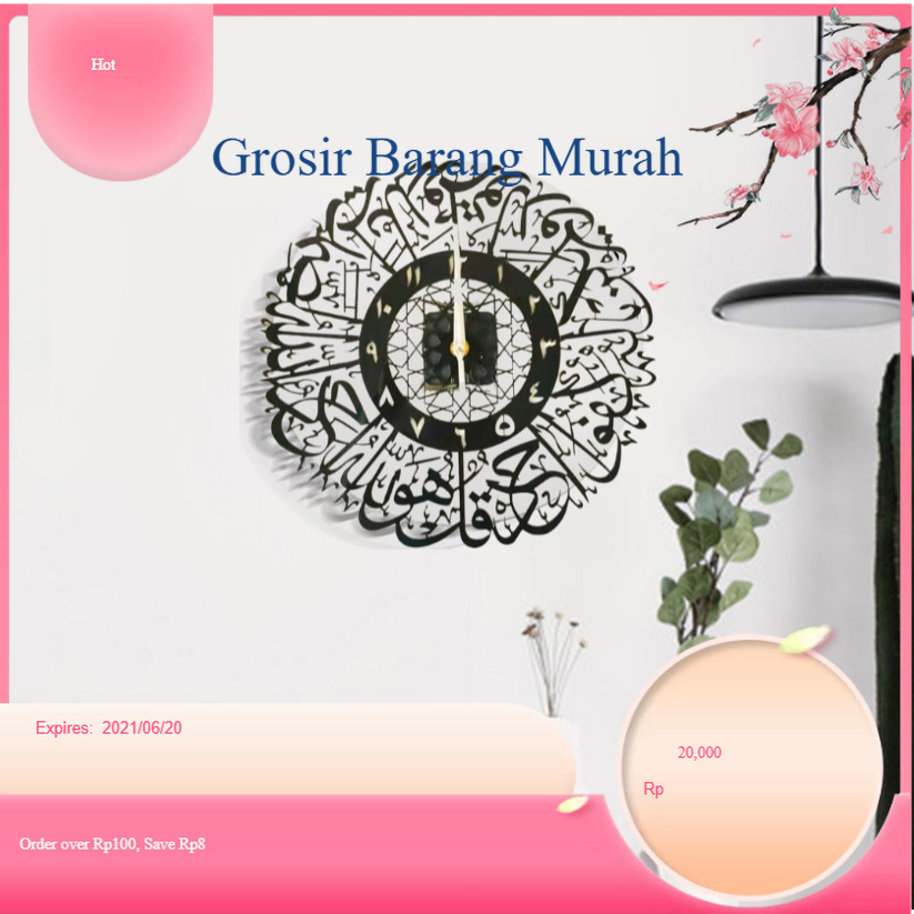 Jual GBM Jam dinding Wall Clock Pola Arab Islam Muslim Surah Al Ikhlas ...