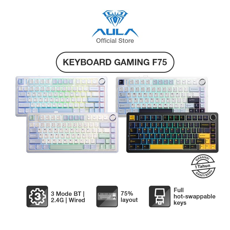 Jual AULA F75 Keyboard Gaming Mechanical Gasket Mount – 3 Connection ...