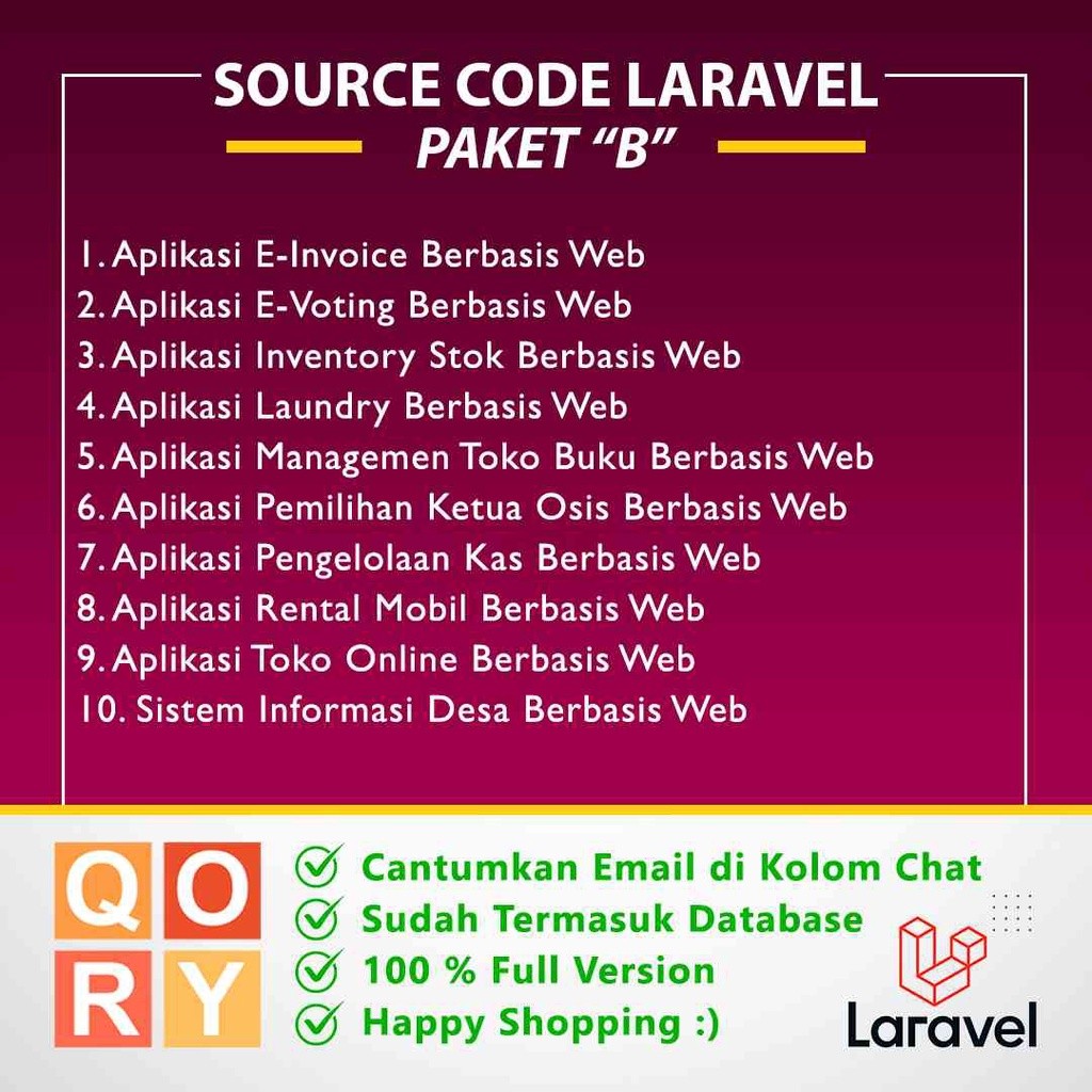 Jual [LARAVEL PAKET B] - Kumpulan Referensi Source Code Program Aplikasi Sistem Informasi ...