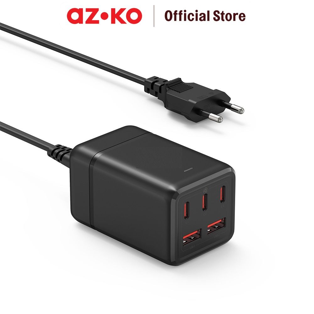 Jual AZKO Krisbow Desktop Charger 3 Usb A & 2 Usb C Gan 75 watt - Hitam ...