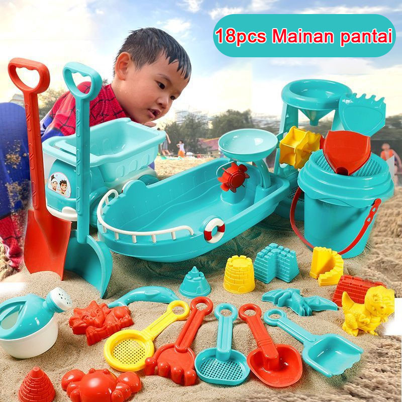 Jual 18pcs Mainan Cetakan Pasir Beach Toys Mainan Set Mainan Ember ...