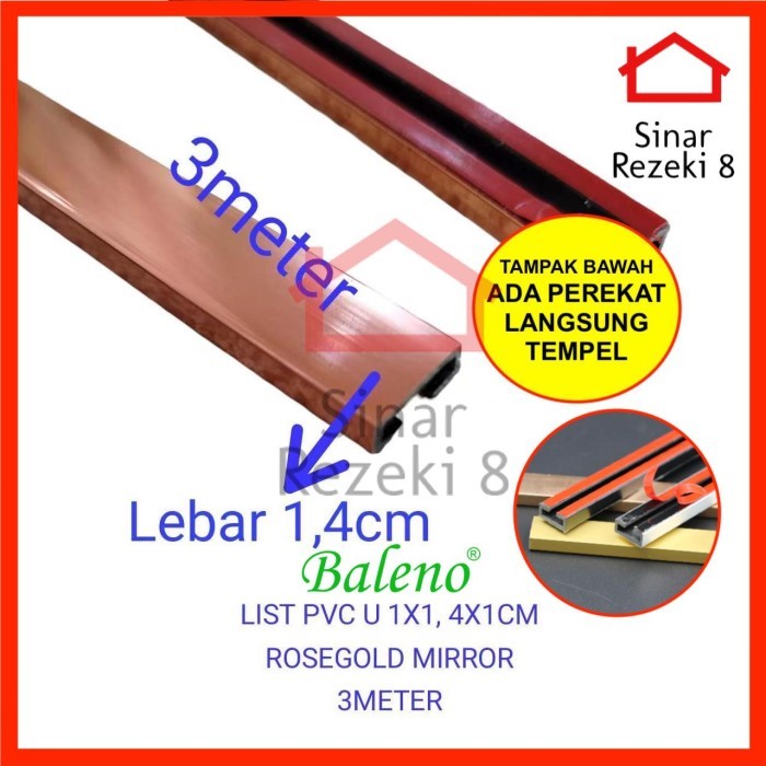 Jual List PVC U 10 x 14 x 10 mm Rose Gold Mirror Baleno / Emas Kilap ...