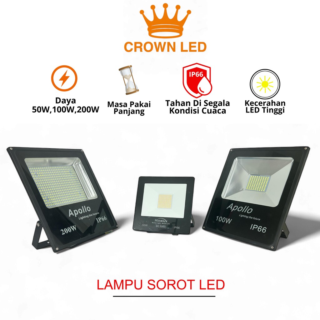 Jual Lampu Sorot LED IP66 Flood Light Indoor Outdoor Tahan Hujan 50W 100W 200W Watt Awet Super ...