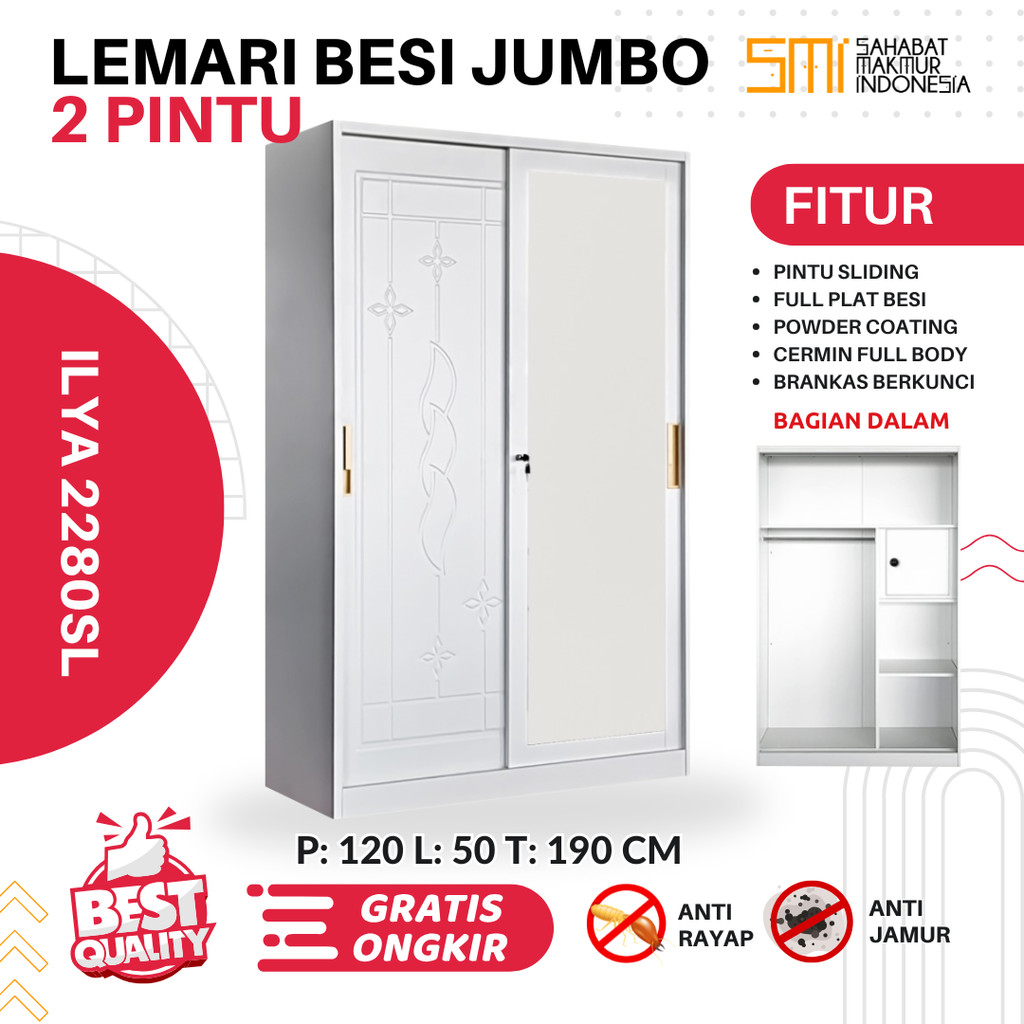 Jual Lemari Pakaian Besi 2 Pintu Sliding Door 120cm Ayana Ilya 2280 SL / Metal Wardrobe Lemari ...