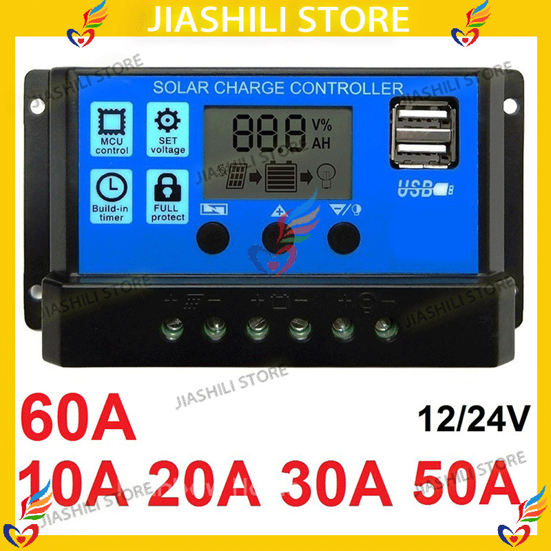 Jual Solar Charge Controller LCD LED Display Solar PWM 12V/24V 10A 20A 30A 50A 60A USB Panel ...
