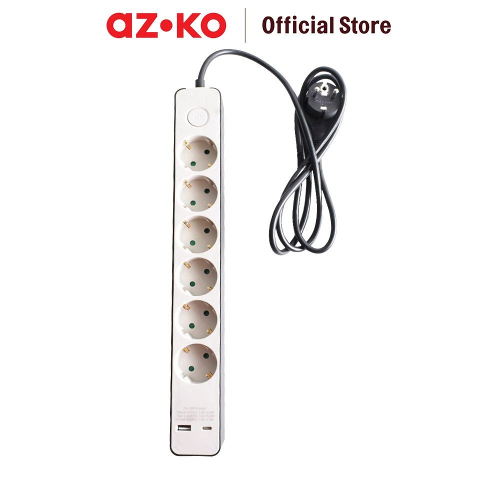 Jual AZKO Krisbow Stop Kontak 6 Socket Dengan Port Usb & Type C - Hitam ...