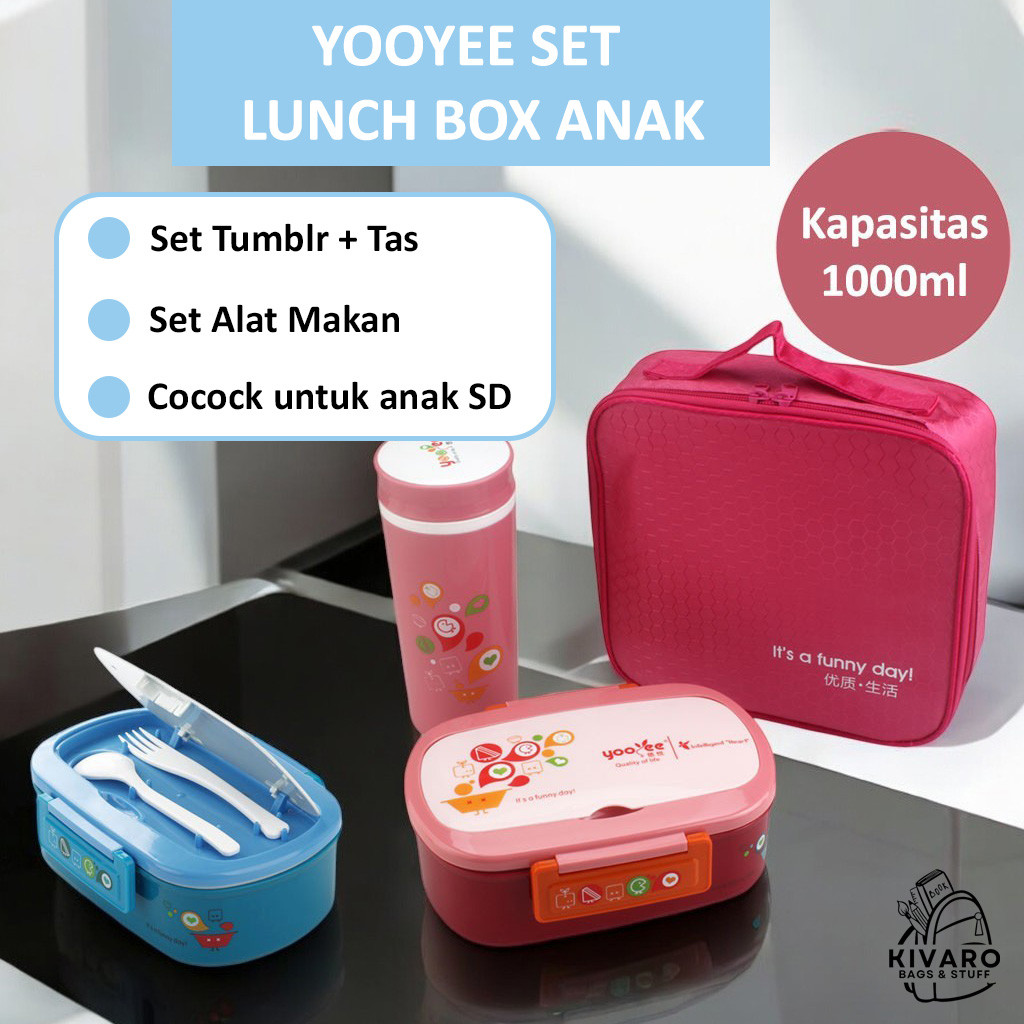 Jual Yooyee Kotak Makan 1000ml Set Tas dan Botol Minum | 592 Kivaro Indonesia | Shopee Indonesia