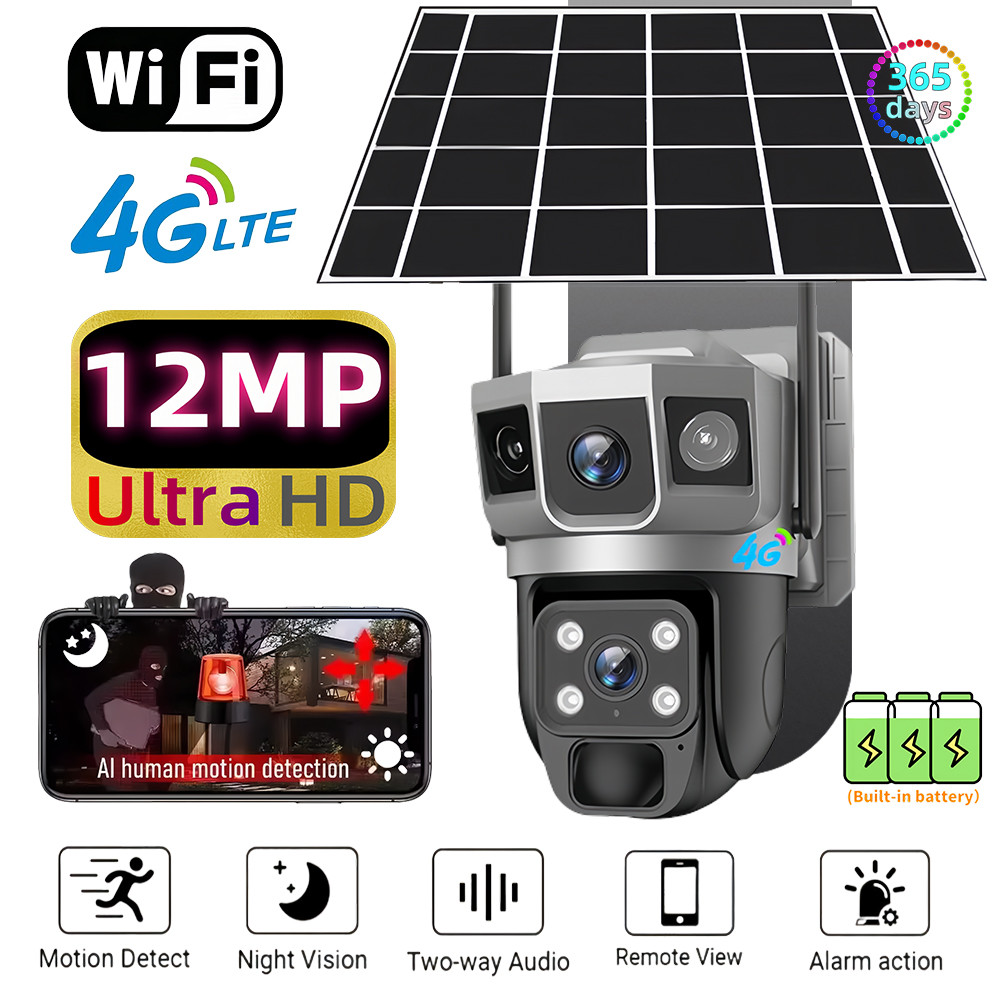 Jual 4G Solar IP Camera WIFI CCTV 12MP Dual Lens Triple Screen PTZ Auto ...