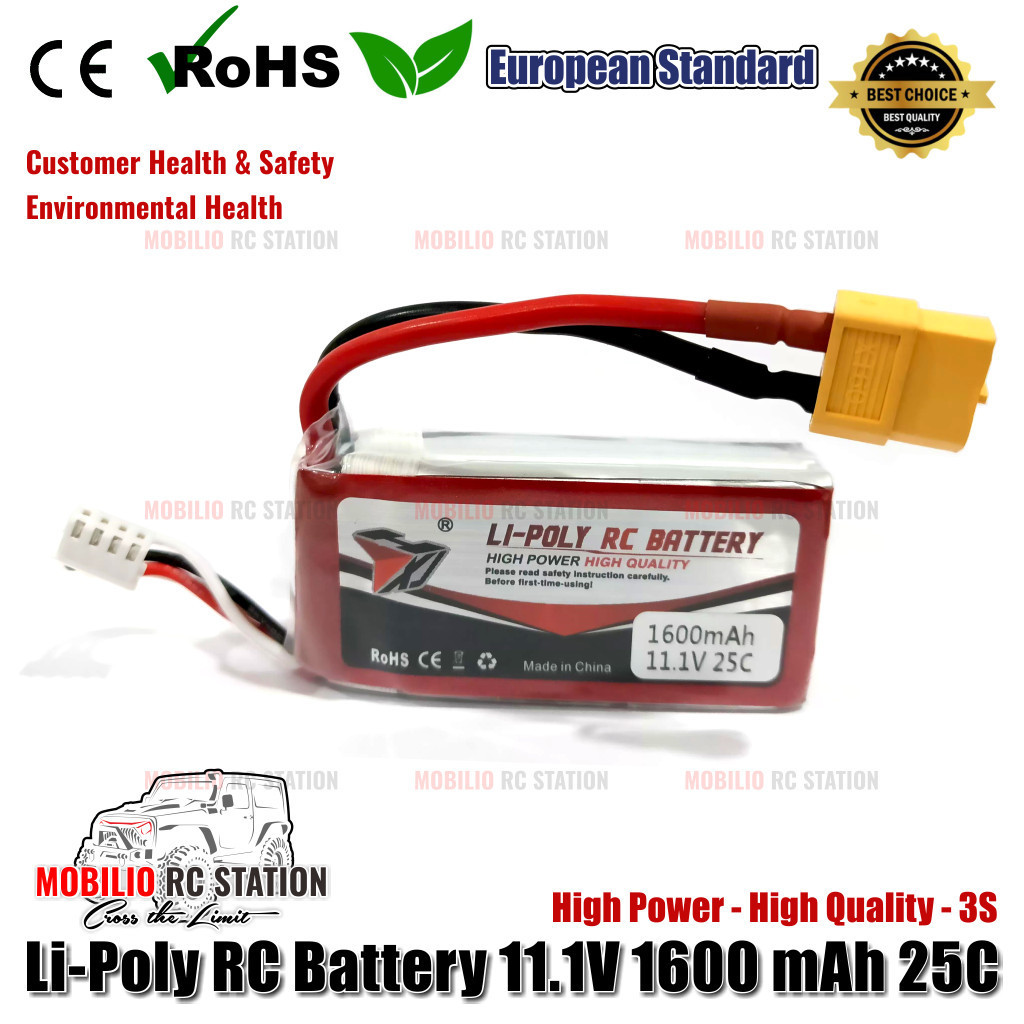 Jual LiPo 3S Battery 11.1V 1600 mAh 25C XT60 Connector Li-Poly Baterai RC | Shopee Indonesia